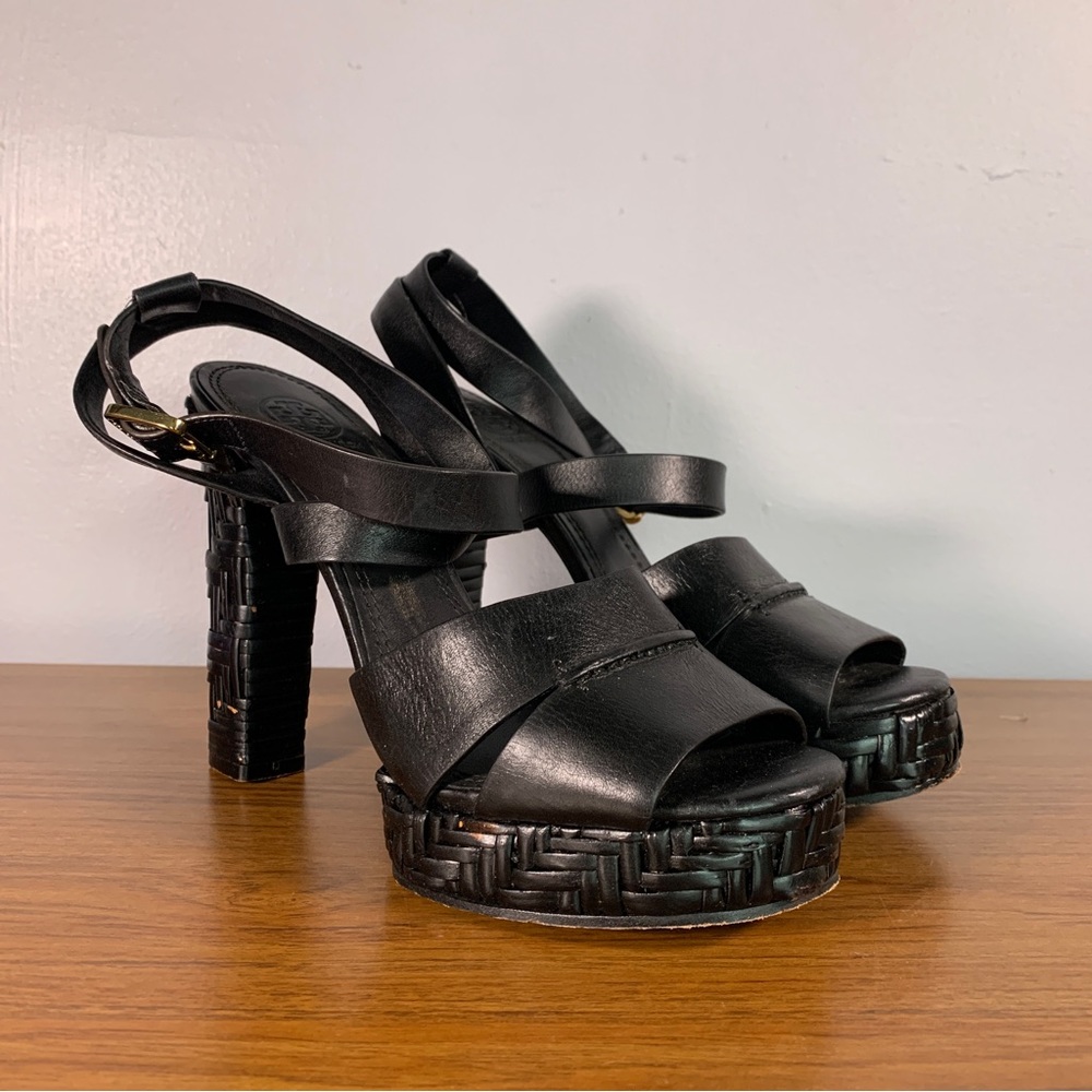 Tory Burch // Black Woven Wicker Platform High Heels … - Gem